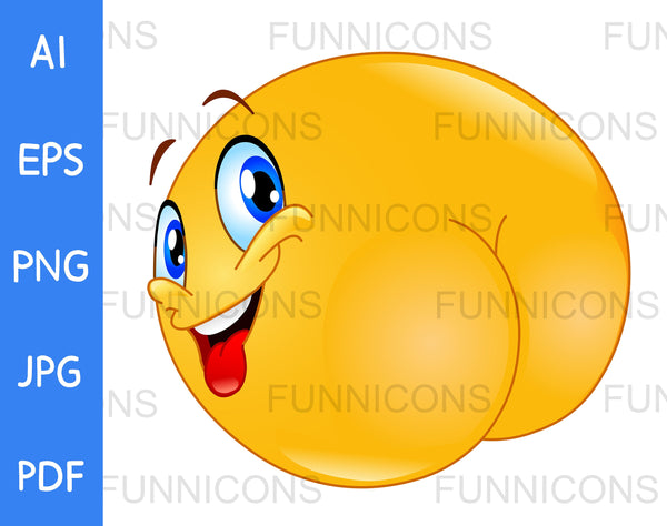 Happy Mooning Emoji with Tongue out Showing his Butt, Vector clipart.