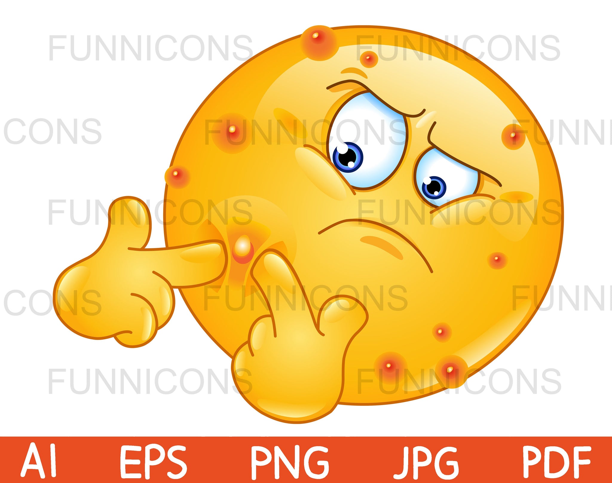 Emoji with Acne Squeezing a Pimple, Vector clipart stock image.