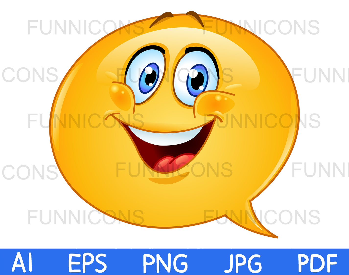 Happy Chat Comic Speech Bubble Emoji Face, Vector clipart cartoon.