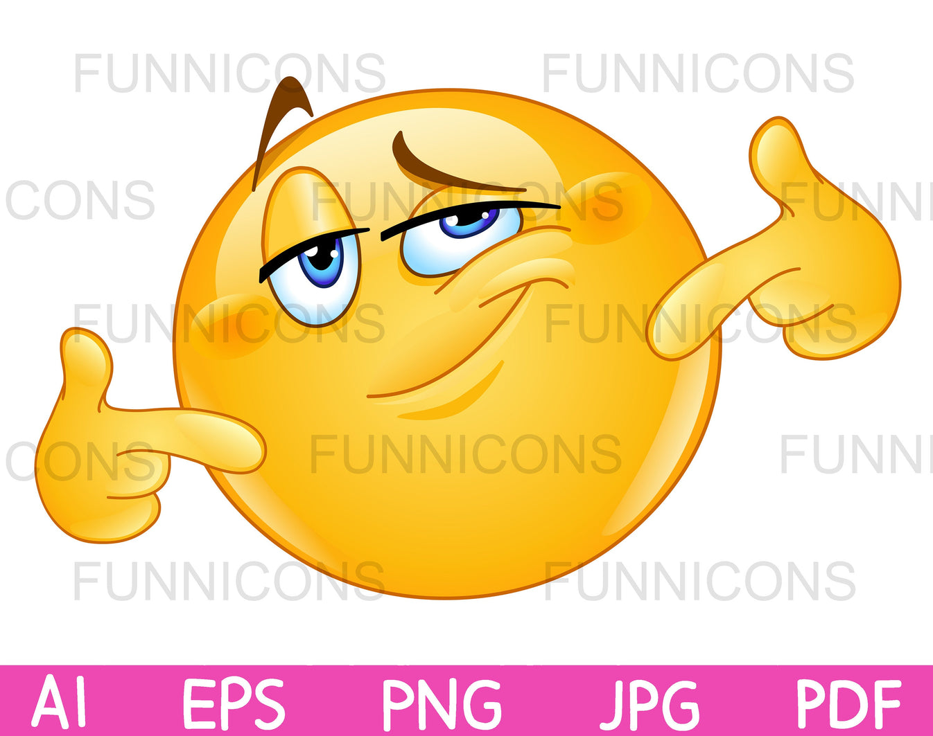 Proud Emoji ,Pointing oneself, happy, Vector clipart stock image.