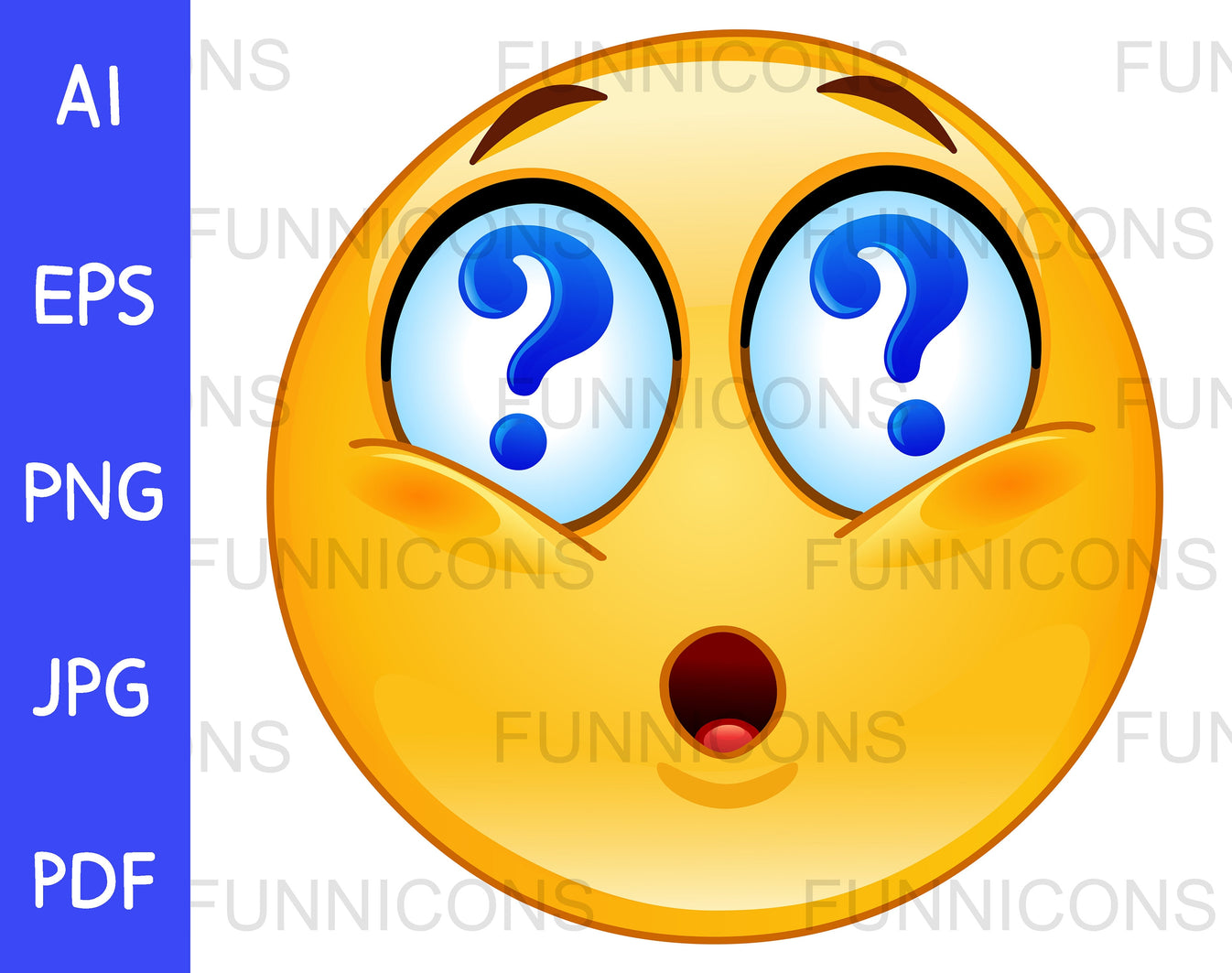 Emoji with Question Mark Eyes, Vector clipart stock cartoon image.