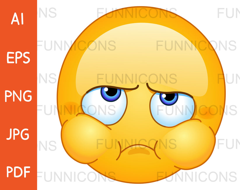 Disappointed, Sick off Emoji with Puffed out Cheeks, Vector clipart.