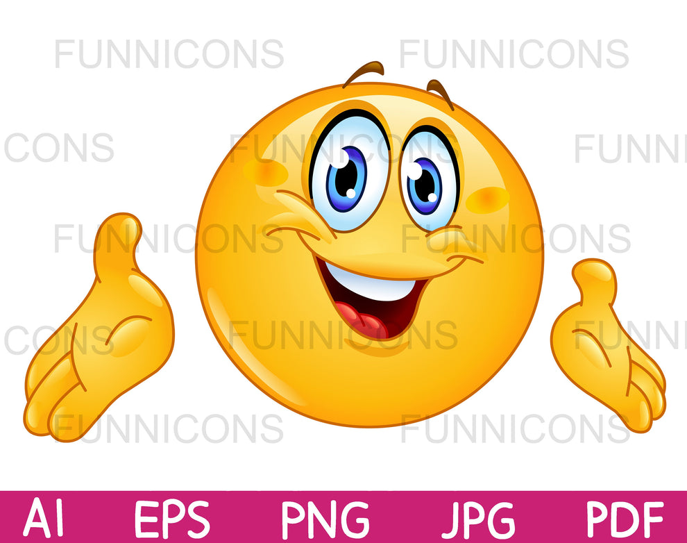 Happy Emoji Presenting with his Hands, Vector clipart stock image.