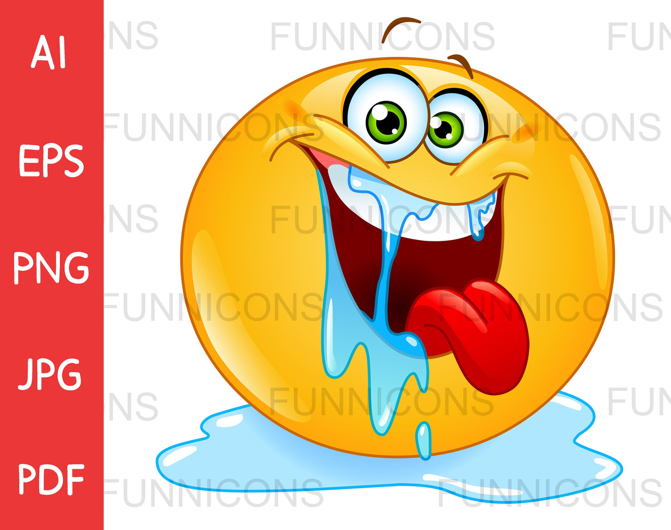 Happy Drooling Emoji, Vector clipart stock cartoon image.