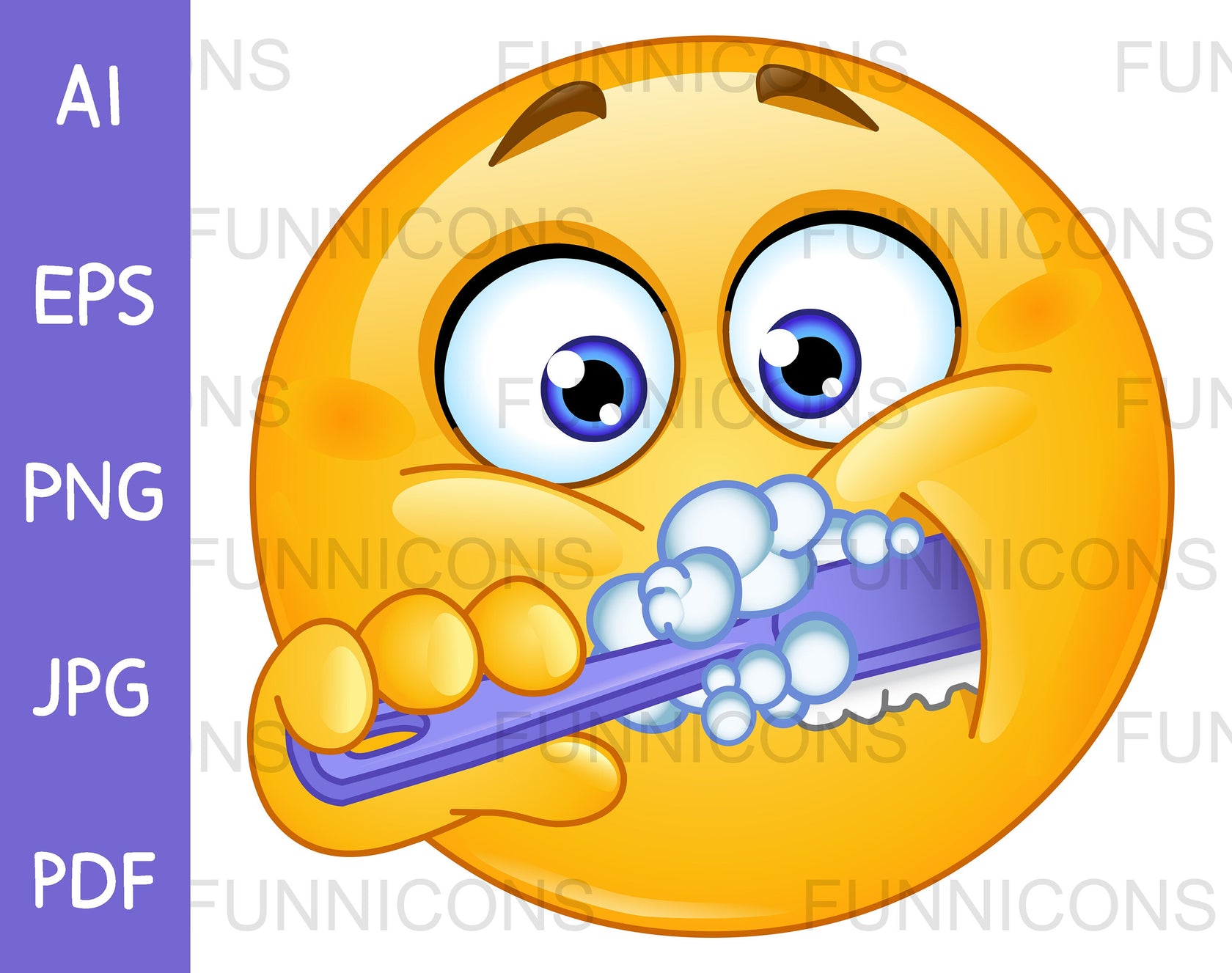 Emoji brushing his teeth, Vector clipart stock cartoon image.
